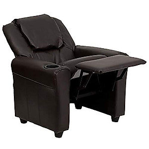 Flash Furniture Contemporary Brown LeatherSoft Kids Recliner with Cup Holder and Headrest for Lounge,Arm Rest, Vinyl