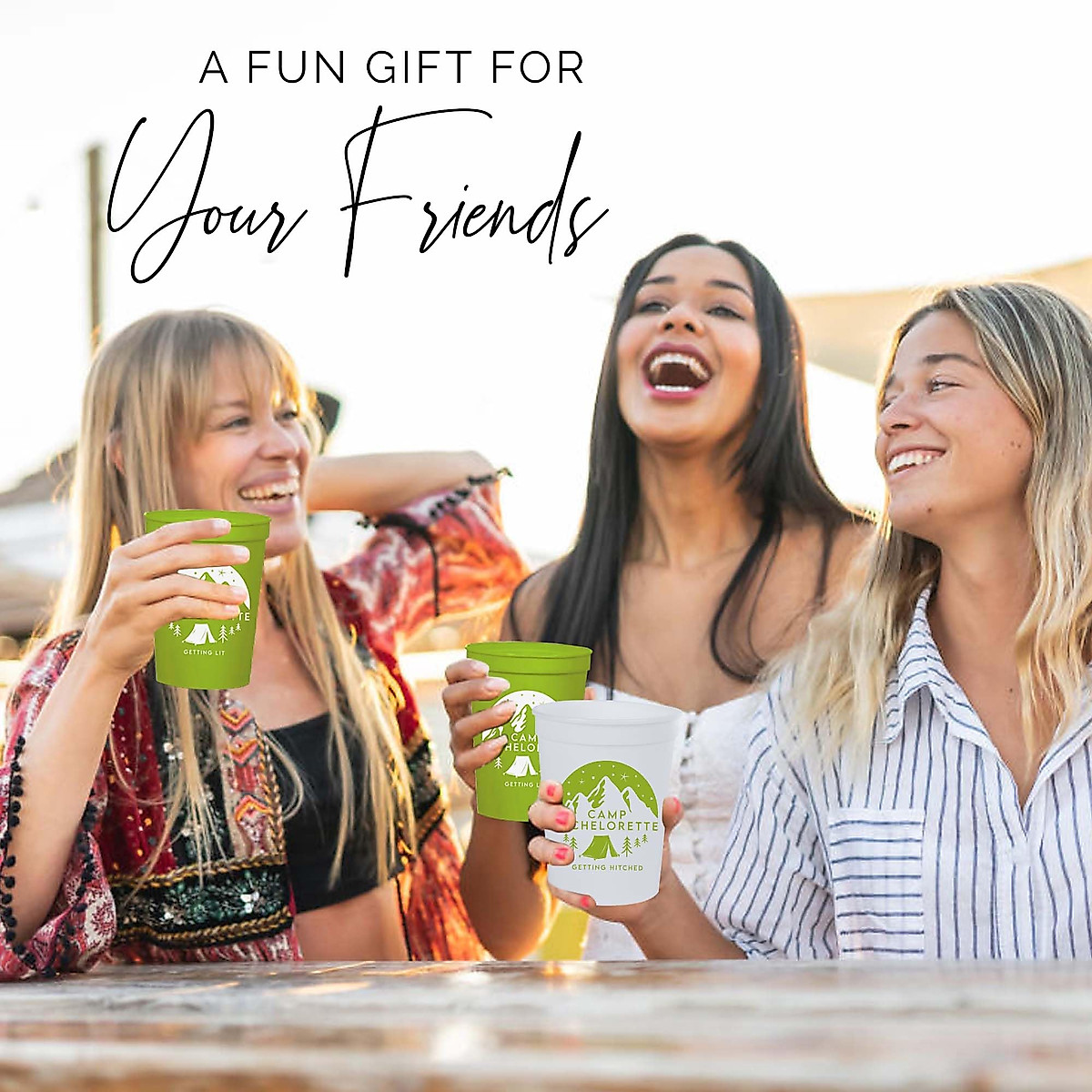 Camp Bachelorette Decorations, Bridal Party Gifts, 12 Pcs Bachelorette Cups, 1 Getting Hitched and 11 Getting Lit Bachelorette Party Cups, Camping Bachelorette Party Decorations