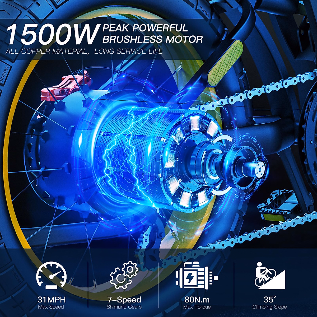 COSWHEEL GT20 Electric Bike for Adults, Electric Dirt Bike with 1500W Motor 48V/25Ah Removable Battery, Up to 31MPH Electric Motorcycle, Shimano 7-Speed, 20" x 4.0 Fat Tires Electric Mountain Bike