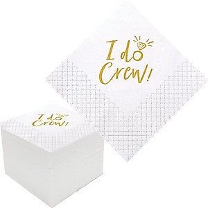 Geloar I Do Crew Cocktail Napkins, 100 Pack Gold I Do Crew Party Supplies Paper Napkins in Bulk for Rehearsal Dinner Bridal Shower Engagement Wedding Beverage Table Decorations | 2-Ply, 5x5 Inches