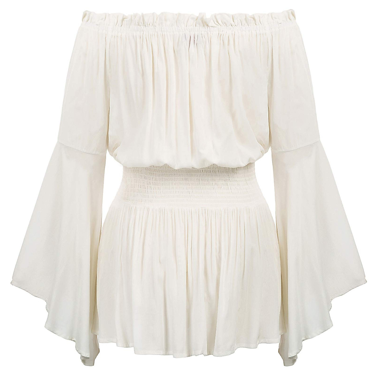 Hanna Nikole Womens Plus Size Off Shoulder Bell Sleeve Ruffle Blouses Tunic Shirts Ivory 22W