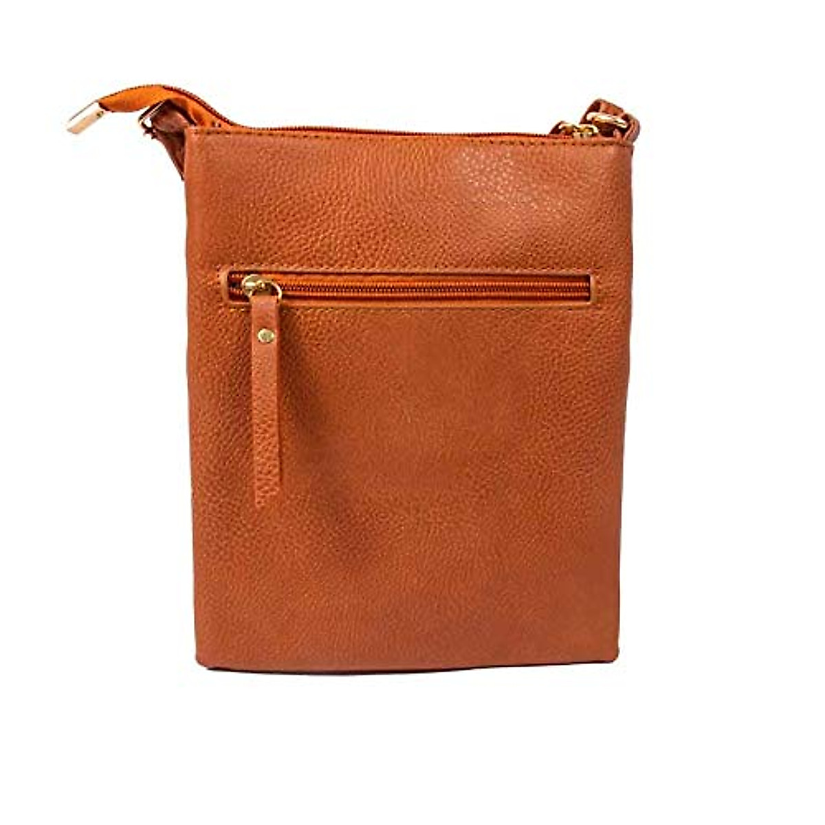 Moda West Casual Functional Multi Pocket Double Zipper Purse Crossbody Bags for Women (Cognac)
