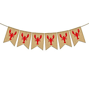 Pudodo Jute Burlap Crawfish Banner Rustic Summer Lobster Birthday Party Mantle Fireplace Decoration