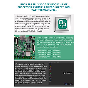 Rock Pi 4 Plus Rockchip RK3399(OP1) Single Board Computer LPDDR4 2GB with WiFi 5 and Bluetooth 5.0 Support Twister OS (2GB RAM+16GB eMMC)