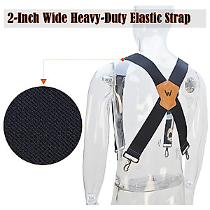 WELKINLAND 2Inch-Wide Full Elastic Suspenders, Heavy Duty Men's Work Suspenders with Hooks