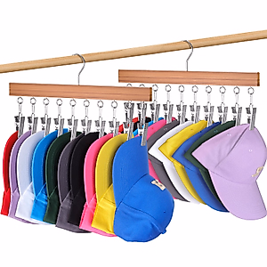 HzTinT Hat Organizer for Baseball Caps, Hat Hanger for Wall & Closet, 360° Swivel, 2 Pack Hat Rack with 10 Traceless Clips for Hat Storage, Fits All Caps & Belts, for Men and Women Gift