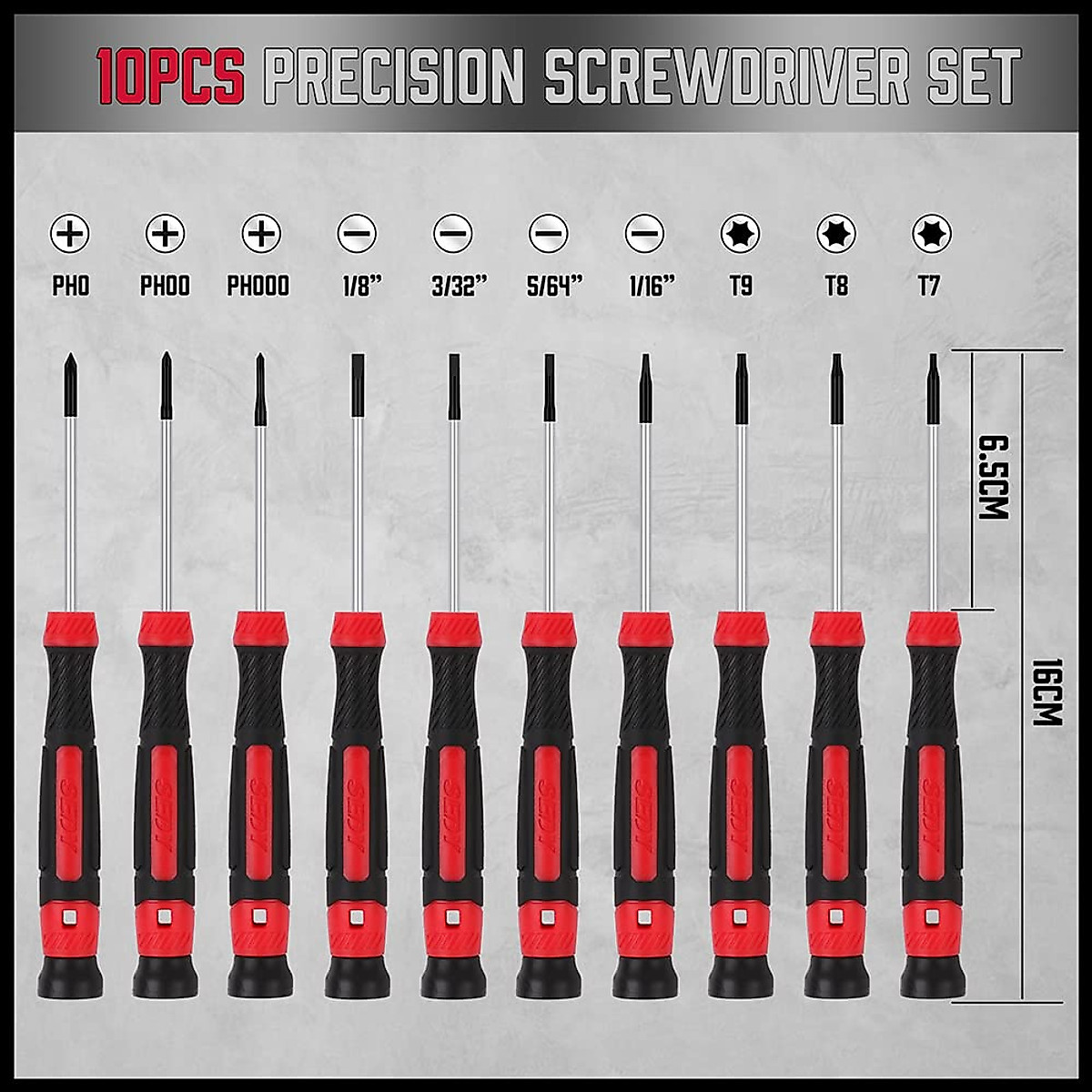 11-Piece Precision Screwdriver Set - Magnetic Mini Screwdrivers for Eyeglasses, Watches, Computers, Laptops, Phones - Phillips, Slotted, Torx, Non-Slip Handle, Portable Storage Bag Included