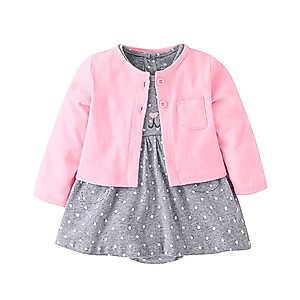 Toddler Baby Girl Romper Dress with Cute Cardigan Floral Red Heart Bunny Sweater Dresses Kids Valentine's Day Easter Dress Birthday Wedding Guest Baptism Christening Dress Gray Bunny 9-12 Months