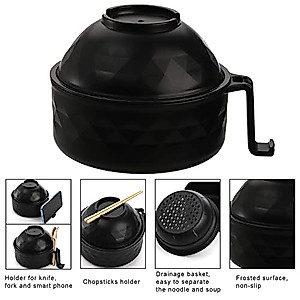 Okllen 2 Pack Microwave Ramen Cooker Bowl, Ramen Bowl with Lid Chopsticks Fork Spoon, Wheat Straw Instant Noodle Bowl for College Dorm Room Apartment, Essentials for Girls, Boys, Black and Beige