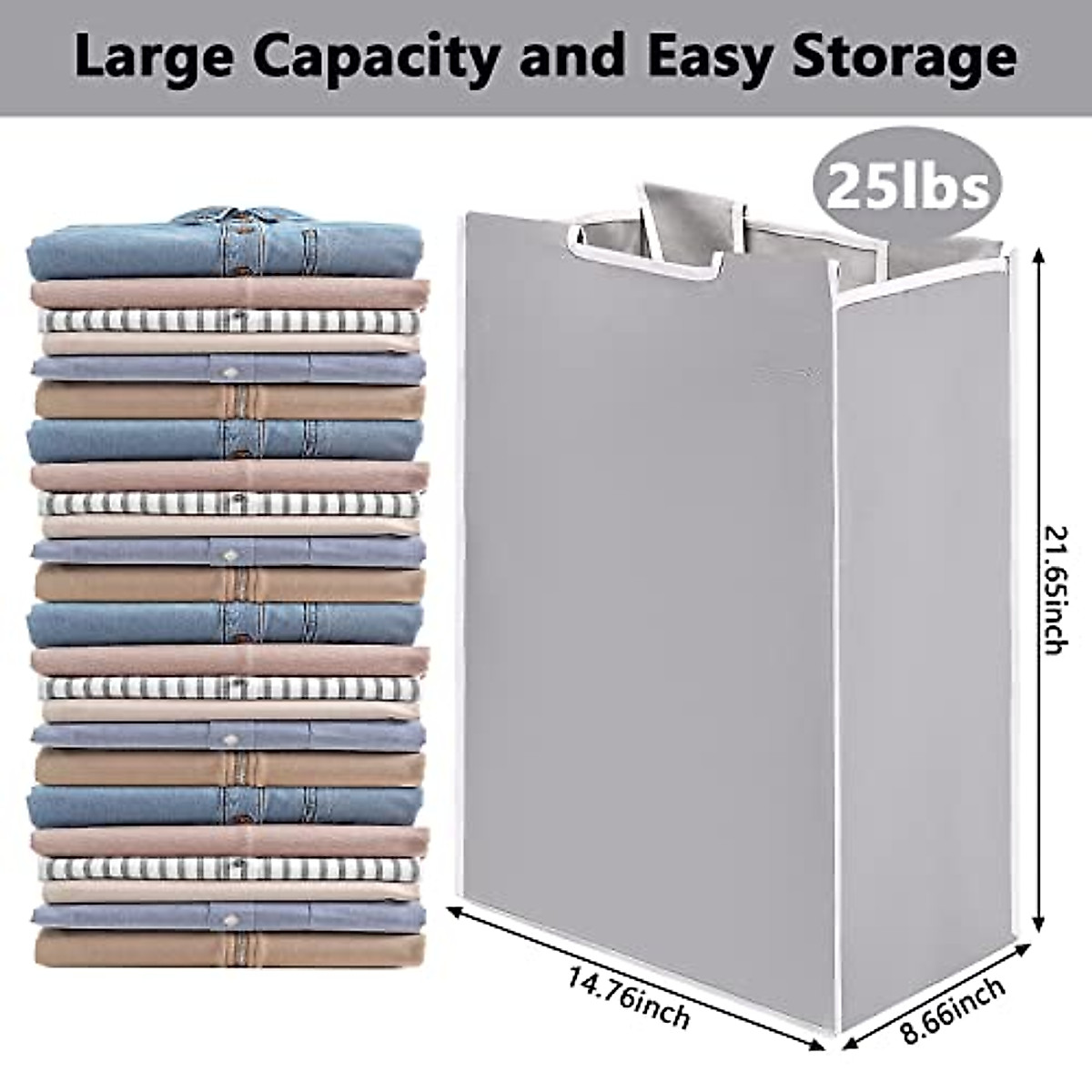 Bonuci Laundry Sorter Replacement Bags Hamper Cart Removable Replacement Bags Laundry Storage Organizer Bag Laundry Hamper Liner, No Hooks 14.76 x 8.66 x 21.65 Inch (Gray, 3 Pcs)