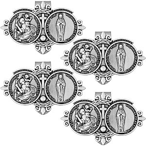 St Christopher Medal for Car St Christopher Catholic Visor Clip for Car Our Lady of The Highway Visor Clip Silver Car Driver Visor Clips Saint Christoper Clips for Cars Driving Decorations(4 Pieces)