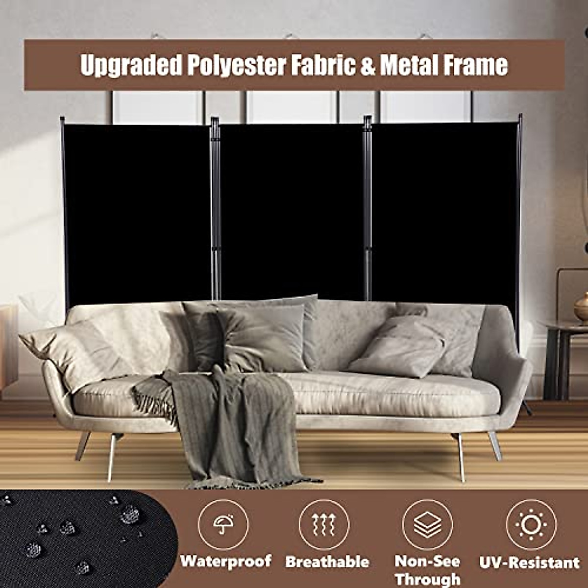 YASRKML 3 Panel Room Divider, Folding Privacy Screen for Home, Dorm, Office, Partition Room Dividers Separators, Freestanding Room Divider Screen Fabric Panel 102x71.3'', Black