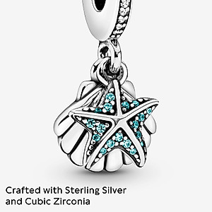 Pandora Jewelry Starfish and Sea Shell Dangle Cubic Zirconia Charm in Sterling Silver, No Box