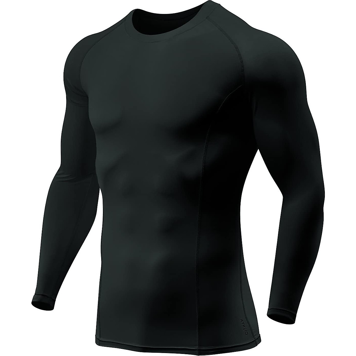 ATHLIO Men's UPF 50+ Long Sleeve Compression Shirts, Water Sports Rash Guard Base Layer, Athletic Workout Shirt, 3pack Black/Black/Black, Large