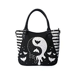 Lost Queen Gothic Stripe Tote Bat Handbag Yin Yang Shoulder Bag Crossbody Purse