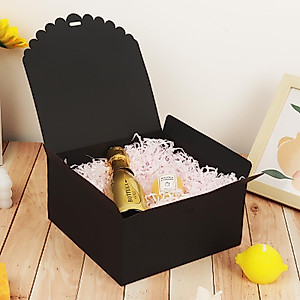 10 PCS Gift Boxes with Lids, 8x8x4 inches Cardboard Gift Boxes, Black Gift Boxes with Ribbon, Paper Gift Boxes for Present Wedding, Mother's Day Packaging, Birthday, Crafting, Party, Cupcake (Black)