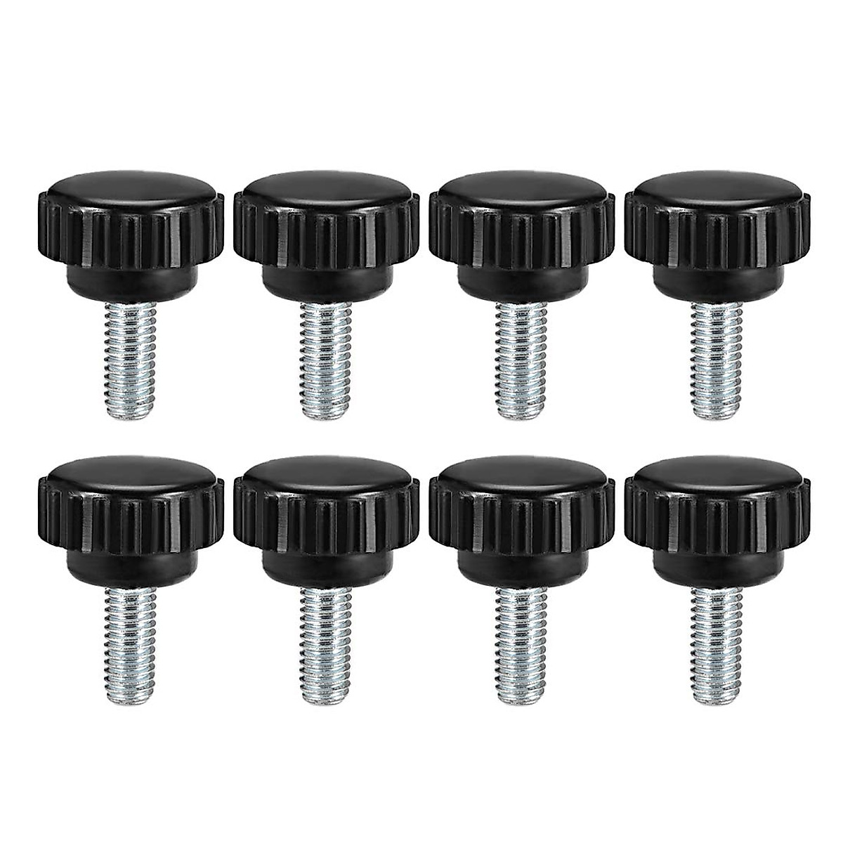 uxcell 8pcs Knurled Clamping Knobs M6 x 10mm Metric Zinc Plated Carbon Steel Male Thread Thumb Screw on Type 21mm Plastic Round Head Threaded Hand Bolt Stud Knobs Black