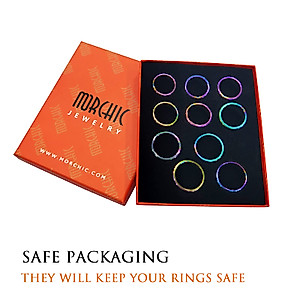 Morchic 10Pcs Rainbow Hematite Stone Band Rings for Women Men Unisex, 6mm Thick (Pack of Mixed Size)