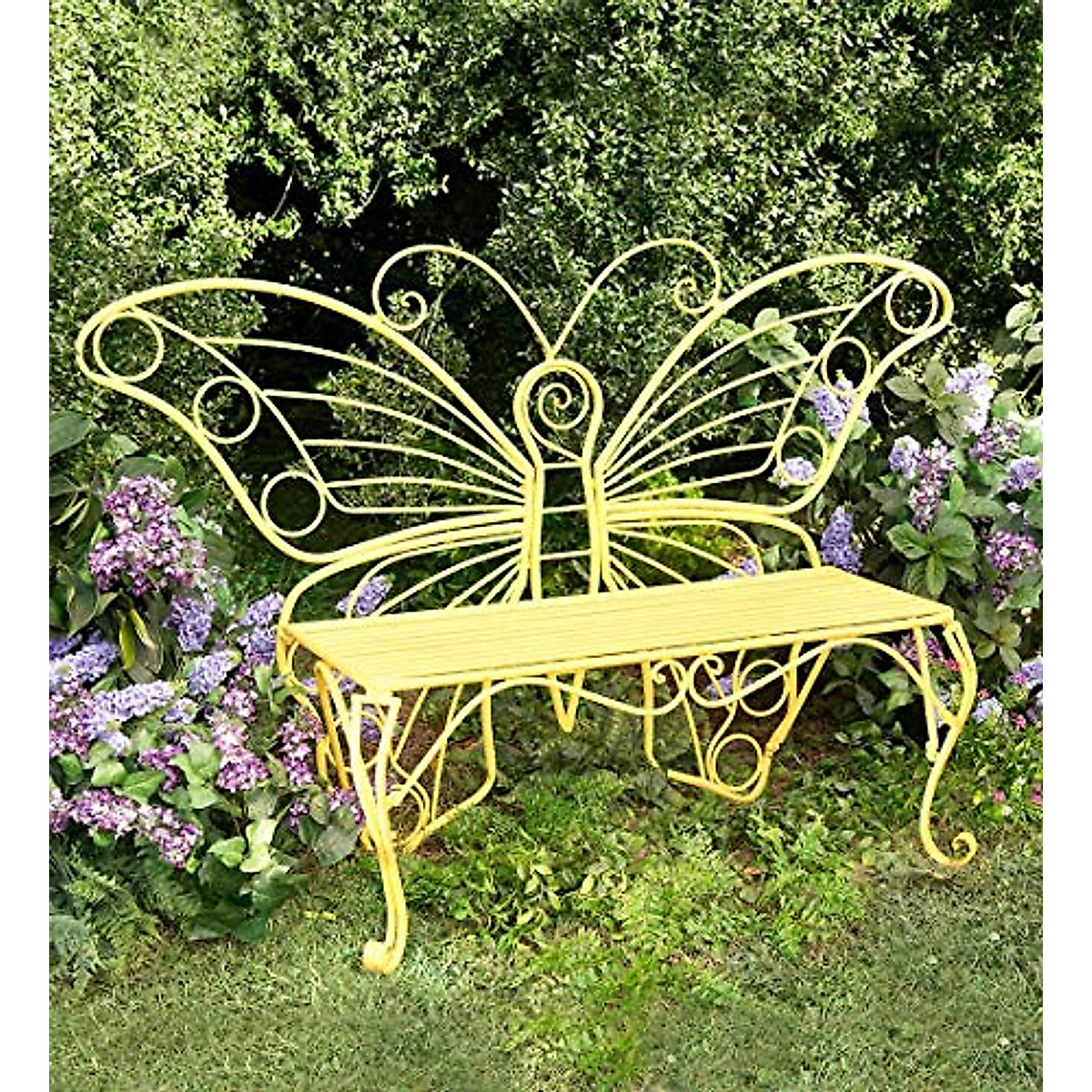 Plow & Hearth Weatherproof Butterfly Outdoor Bench | Holds Up to 300 lbs | Garden Patio Porch Park Deck | Metal | Yellow