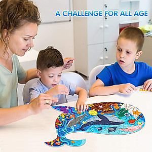 Jigsaw Puzzles for Kids Ages 4-8, 108 Pieces Whale Shaped Cardboard Puzzles for Animal Lovers, Sturdy Floor Puzzles Box and Poster, Educational Toys Gift for Boys Girls, 23.38 x 14.72 Inch