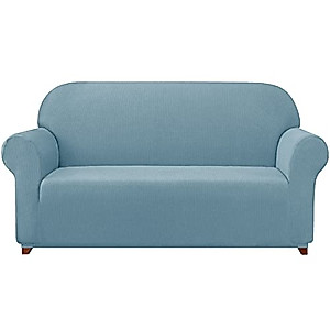 SUBRTEX Stretch Sofa Cover Set 1 Piece Sofa Slipvover with A Gift Cushion Cover for 2 Cushion Couch Loveseat(Steel Blue,Loveseat)