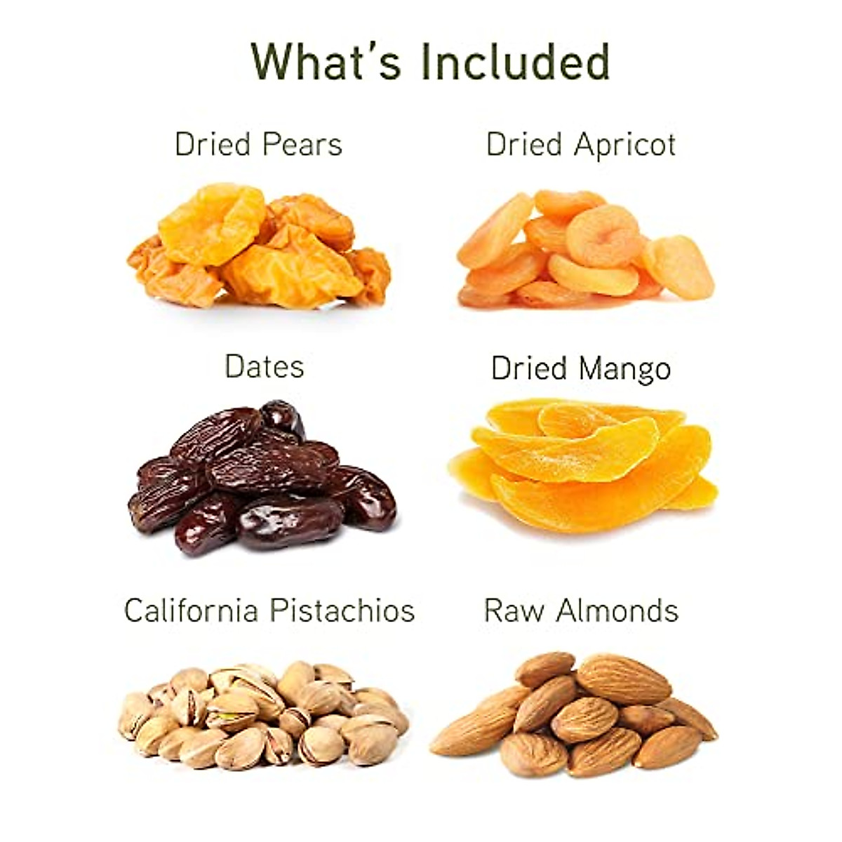 Anna and Sarah Gift Basket Mixed Dried Fruit and Nuts in Box Dried Pears, Fancy Medjool Dates, Dried Apricot, Dried Mango, California Pistachio and Raw Almond (6 Assortments) ,Holiday, Birthday, Healthy Fruit Anniversary, Corporate Treat Box for Women, Me