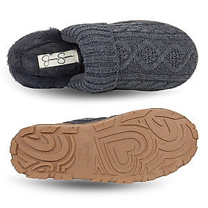 Jessica Simpson Womens Soft Cable Knit Slippers with Indoor/Outdoor Sole, Charcoal, XL