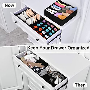 ULG 4 Pack Socks Underwear Drawer Organizer Divider, Washable Dresser Foldable Oxford Fabric Closet Organizers and Storage Boxes for Socks, Underwear, Ties, Belts (Black), Large (UL421041503)