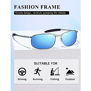 AEVOGUE Polarized Sunglasses For Men Rectangle Metal Frame Retro Sun Glasses AE0395 (2 Pack/Silver Frame Grey Lens+Silver Frame Blue Lens, 59)