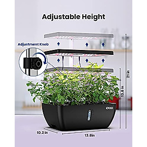 iDOO WiFi 12 Pods Hydroponic Growing System with 6.5L Water Tank, Smart Hydro Indoor Herb Garden Up to 14.5", Plants Germination Kit with Pump System, Fan, Grow Light for Home Kitchen Gardening, Black