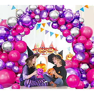Hot Pink Purple Balloons Garland Arch Kit-143Pcs Metallic Purple Hot Pink Balloon for Baby Shower Birthday New Years Graduation Wedding Anniversary Retirement