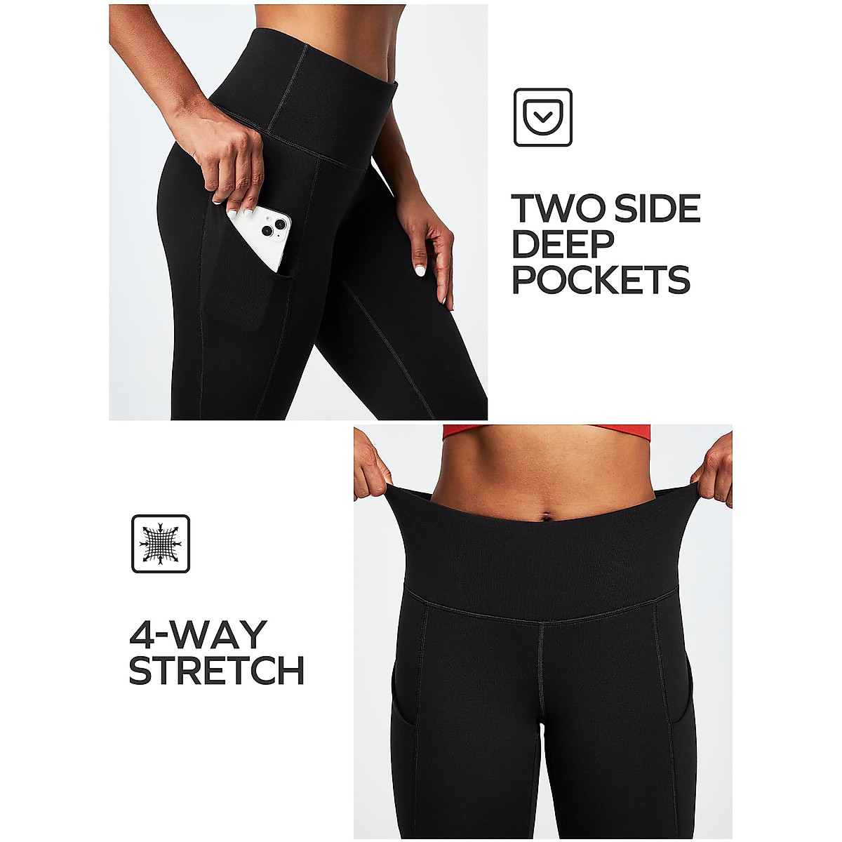 Ewedoos Fleece Lined Leggings Women with Pockets Thermal Leggings for Women High Waisted Winter Warm Workout Yoga Pants New Black