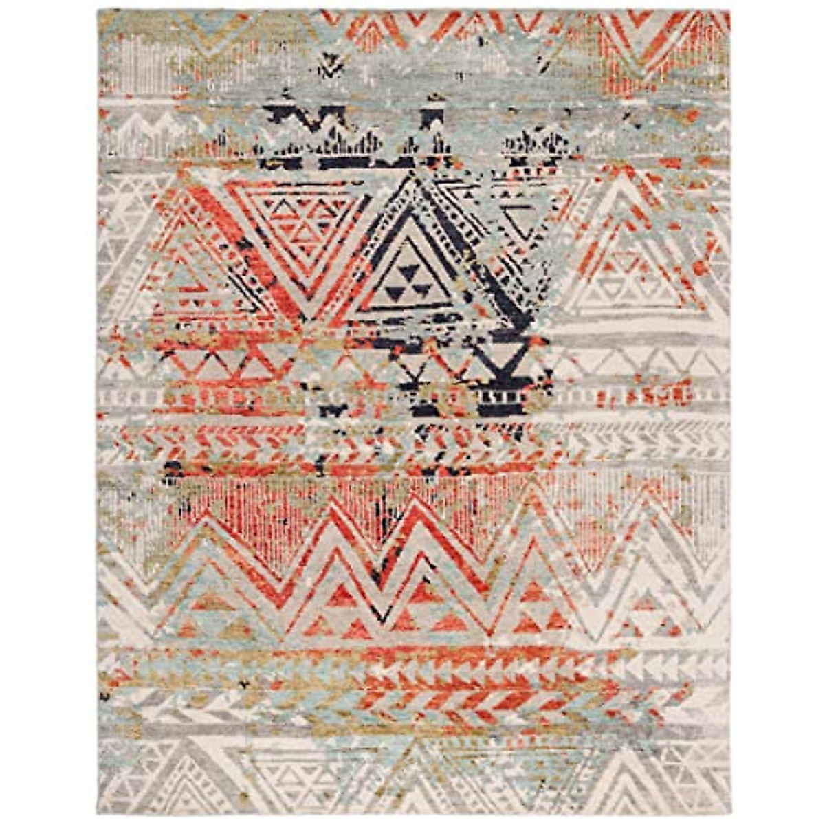 SAFAVIEH Samarkand Collection 9' x 12' Red/Green SRK180Q Hand-Knotted Boho Tribal Distressed Premium Wool Living Room Dining Bedroom Area Rug