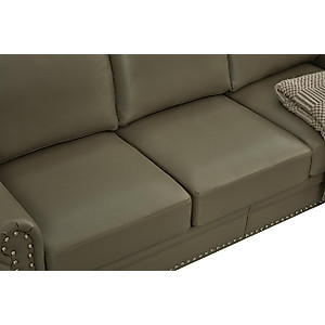 DNChuan Faux PU Leather 3 Seater Sofa Couch with Rubber Wood Legs/Nail-Shape and Removable Storage Boxes for Living Room Apartment Office-Gray