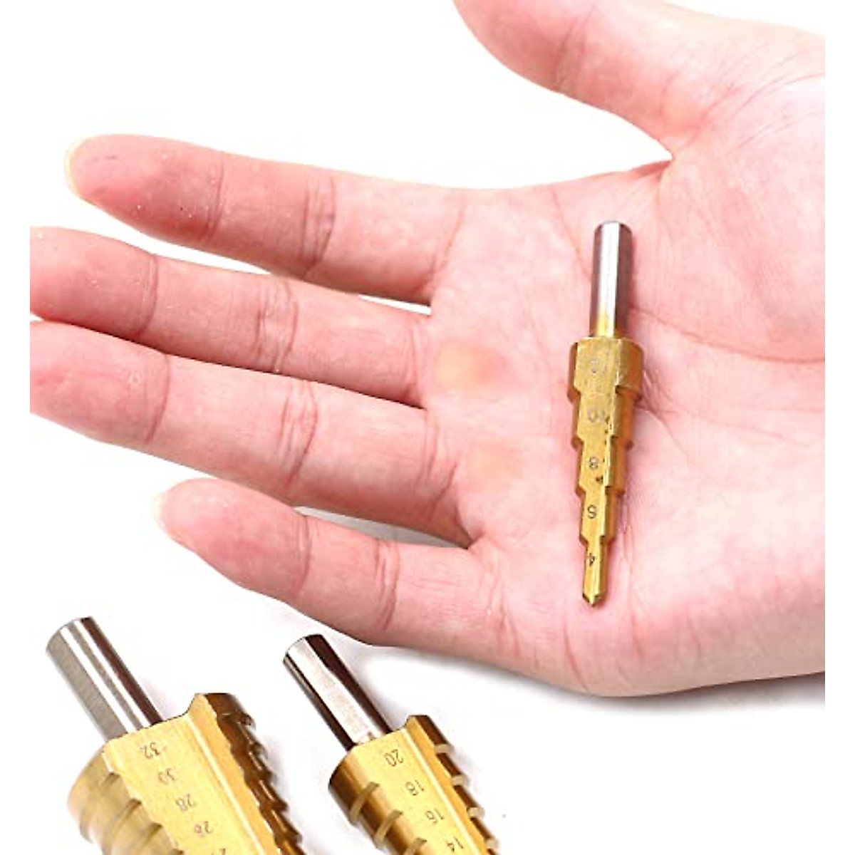 Chiloskit 3 Pcs Large HSS Steel Step Cone Drill Titanium Bit Set Step Drills Set for Metal Wood Drilling Hole Cutter, 4-12/20/32mm Dint