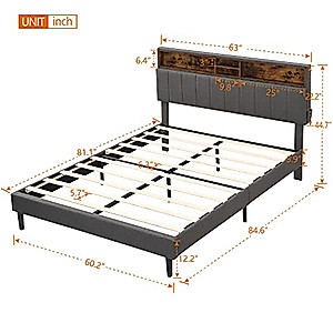 Merax Modern Upholstered Platform Bed with Storage Headboard and USB Port Wood Bed Frame No Box Spring Needed/Easy Assembly Full, Gray