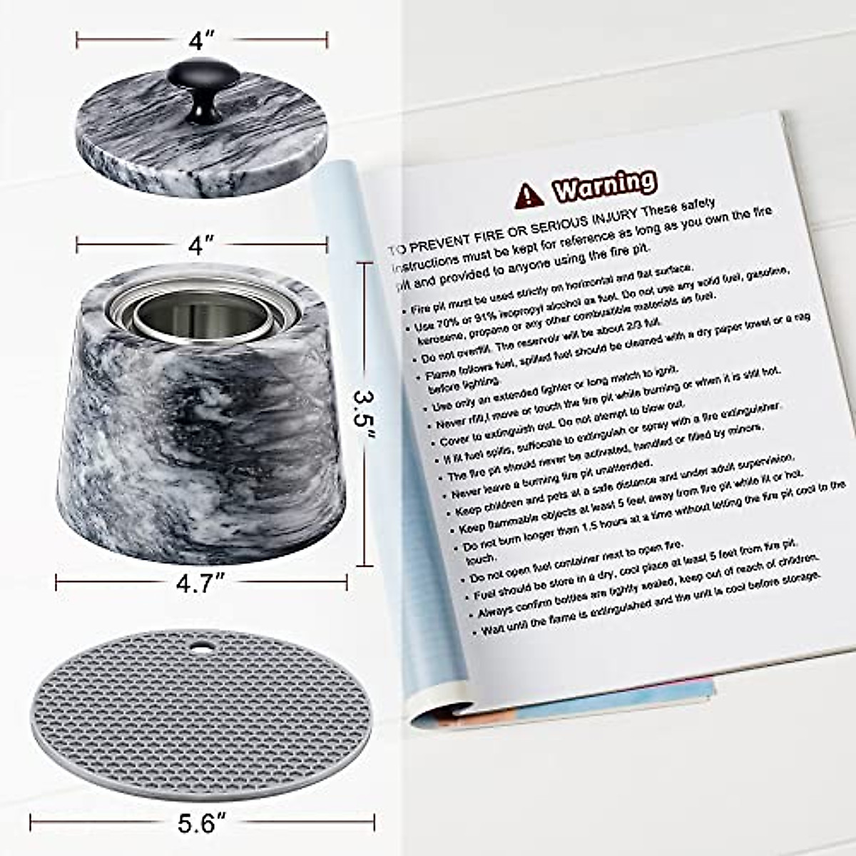 ORGXpert Tabletop Fire Pit Smokeless -The Original Marble Tabletop Fire Bowl, Mini Personal Portable Fireplace for Indoor & Garden, S’Mores Maker(Volcano Shape)