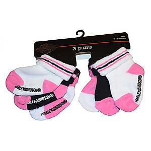 Harley-Davidson Baby Girls' Socks, Three Pack, Pink/Black/White S9AGI63HD