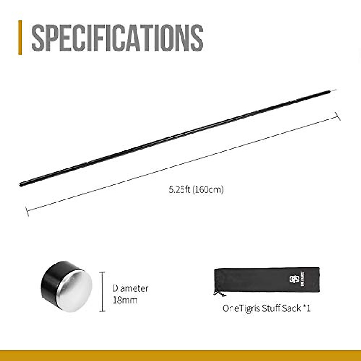 OneTigris Lightweight Tent Poles, 2pc/set, 7075 Aluminum Alloy, Adjustable & Extendable