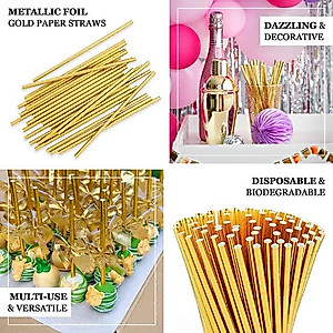 TABLECLOTHSFACTORY 50 Pack | 8" Metallic Gold Foil Food Grade Paper Drinking Straws, Biodegradable Disposable Party Straws