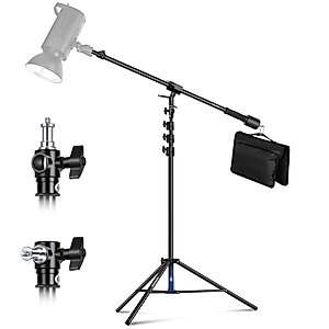 NEEWER Air Cushioned Aluminum Light Stand, 9.8ft/3m Adjustable Photography Stand with Boom Arm, Counterweight, Sandbag, 1/4" Screw for Softbox, Studio Flash, Umbrella, Ring Light, Max Load 5kg