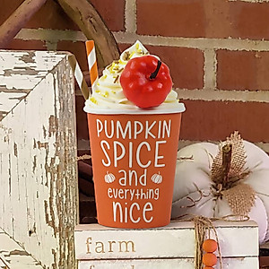 FestalMart Fall Decor-Fall Decorations for Home-2 PCS Mini Pumpkin Spice Latte Cups with Faux Whipped Cream-Autumn Tiered Tray Farmhouse Thanksgiving Fireplace Tabletop Indoor Decor