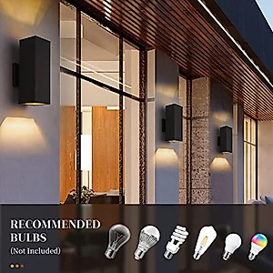 harriet Modern Outdoor Wall Lights, Aluminum Outdoor Wall Sconce Waterproof Rustproof, Up and Down Lighting Exterior Sconces Square Shape Porch Lantern, Sanded Black Finish