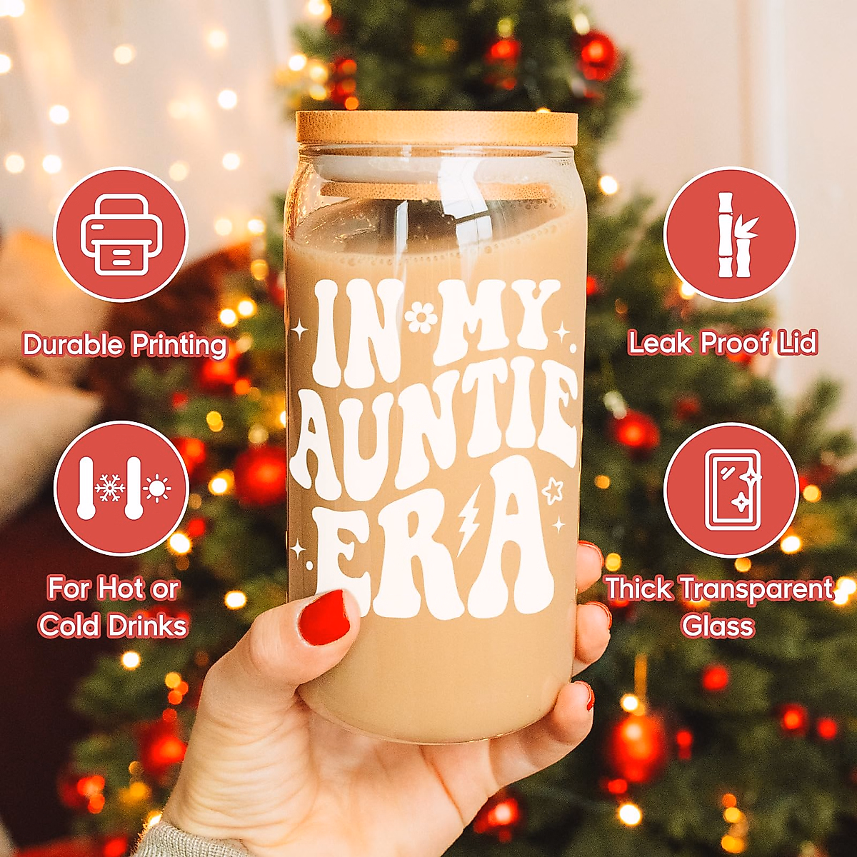 Fairy's Gift Aunt Cup, Cute Aunt Gifts - Iced Coffee Cup, 16 oz Glass Cup with Lid & Straw - Christmas, Birthday Gifts for Auntie, Best Aunt, New Aunt - Auntie Gifts from Niece, Nephew
