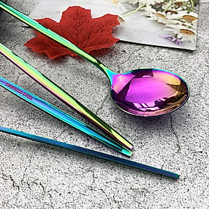 JASHII 32 Pieces Silverware Set, Flatware Set Stainless Steel Cutlery Set Service for 1,Include Knife/Fork/Spoon,Mirror Polished (Rainbow)