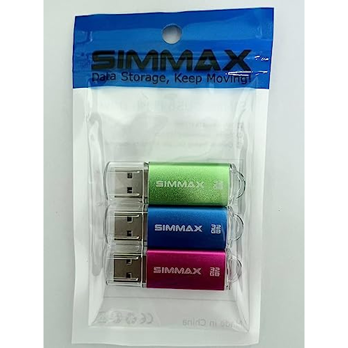 SIMMAX Memory Stick 32GB 3 Pack 32GB USB 2.0 Flash Drives Thumb Drive Pen Drive (32GB Pink Blue Green)