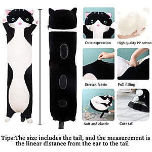 Long Cat Plush Pillow Soft Cat Hugging Pillow Stuffed Animal Pillow Cute Kitty Sleeping Throw Pillow Gift for Kids(90cm/35.43inch,Black