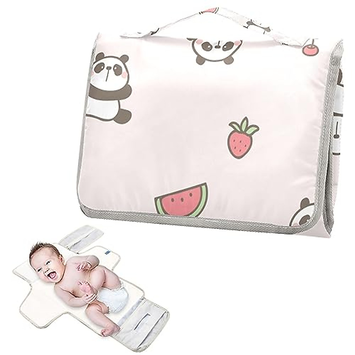 Bulletgxll Pink Panda Portable Diaper Changing Pad Waterproof Changing Pad with Baby Tissue Pocket and Magic Stick for Newborn Baby.