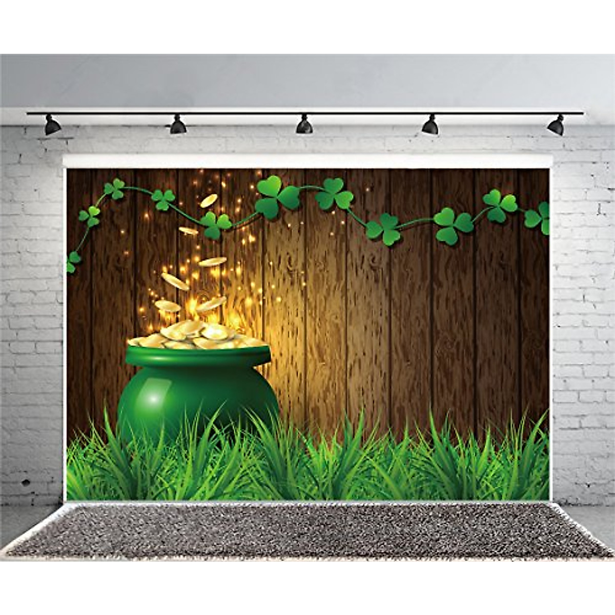 Baocicco 7x5ft Vinyl St.Patrick's Day Backdrop Pot of Gold Photography Background Lucky Irish Shamrock Wooden Texture Wall Grass Field Children Baby Adults Portraits Photo Studio