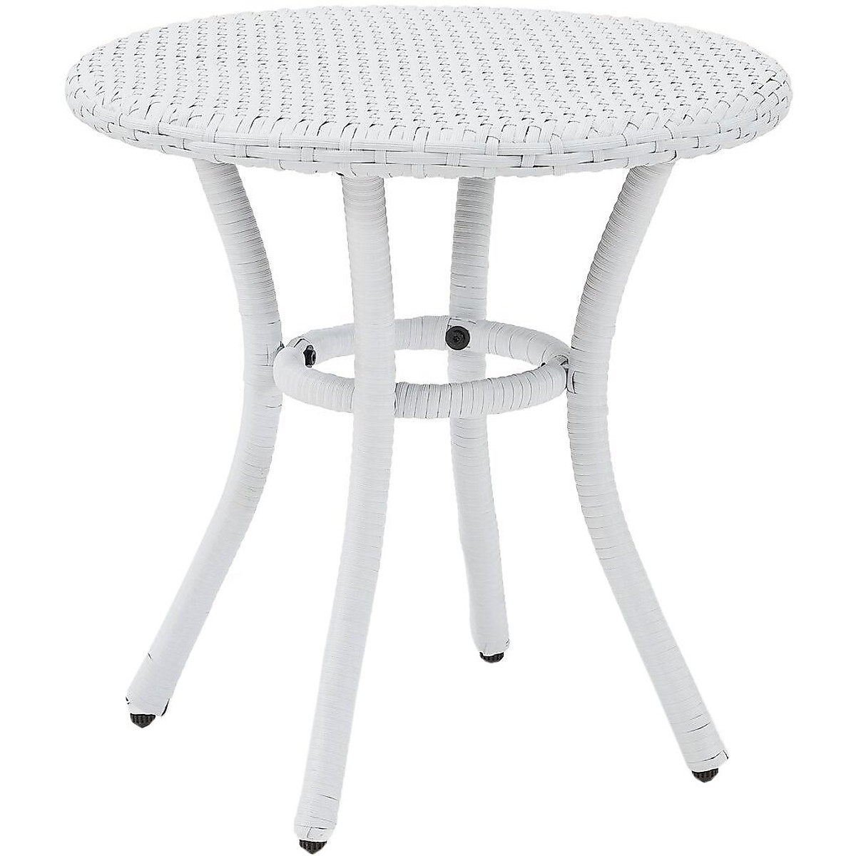 Crosley Furniture Palm Harbor All Weather Rattan Wicker Round Outdoor Side Table for Patio, Deck, Porch, White